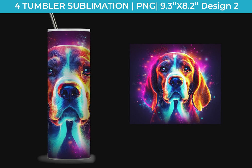 Neon Beagle Dog Tumbler Wrap 20 oz Sublimation PNG Bundle Free For ...