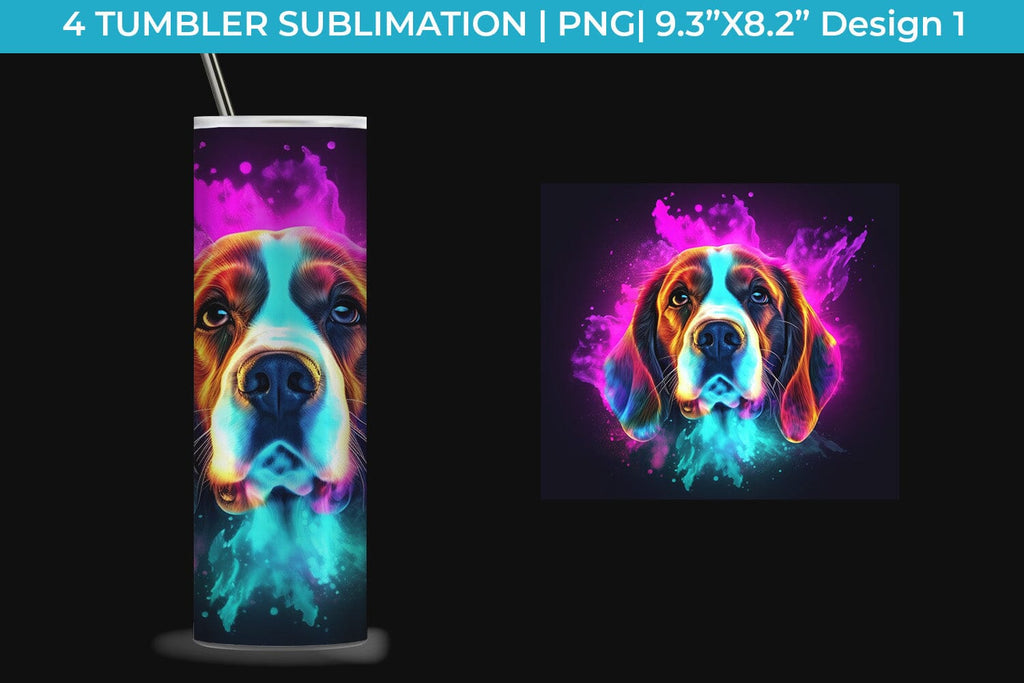 Neon Beagle Dog Tumbler Wrap 20 oz Sublimation PNG Bundle Free For ...
