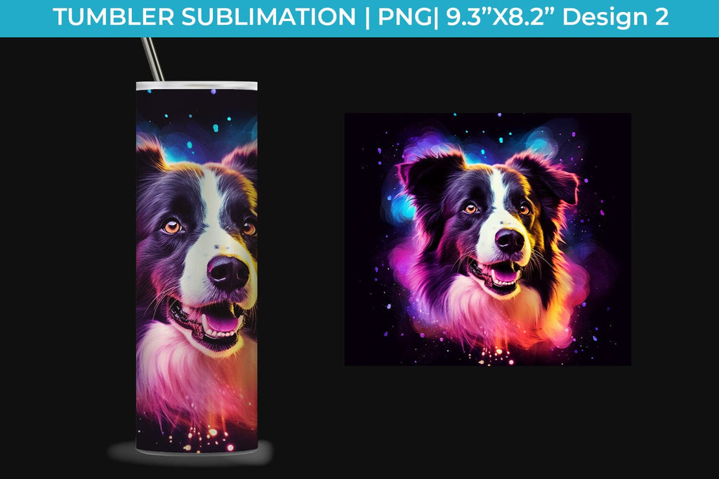Neon Border Collie Dog Tumbler Wrap 20 oz Sublimation PNG Bundle Free ...