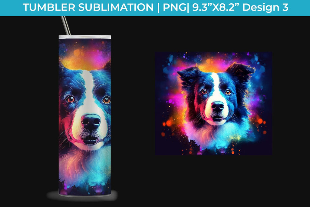 Neon Border Collie Dog Tumbler Wrap 20 oz Sublimation PNG Bundle Free ...