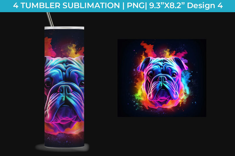 Neon Bulldog Dog Tumbler Wrap 20 oz Sublimation PNG Bundle Free For ...