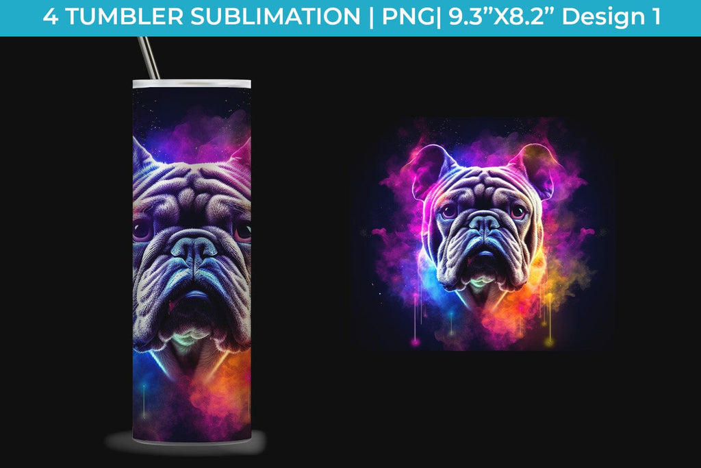 Neon Bulldog Dog Tumbler Wrap 20 oz Sublimation PNG Bundle Free For ...