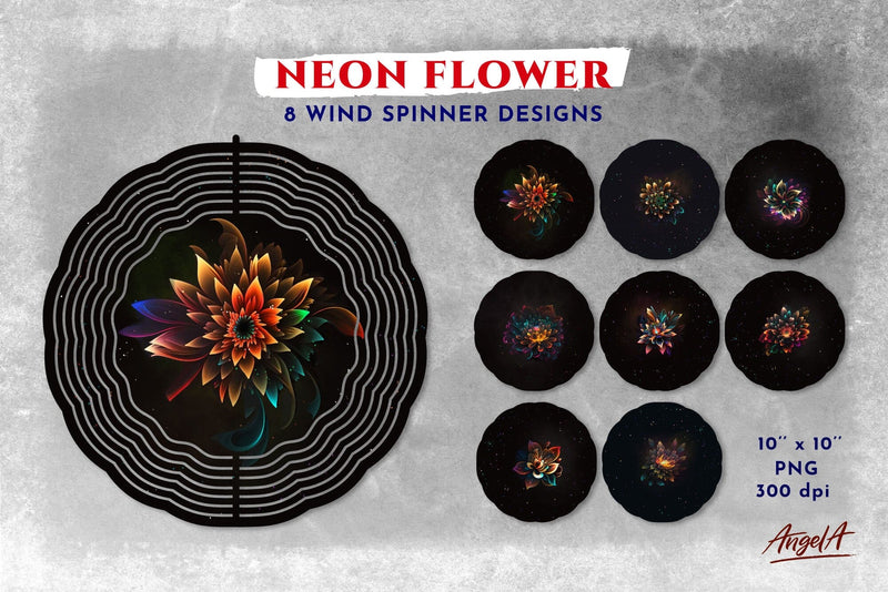 Neon Flower wind spinner sublimation bundle. Abstract flower - So Fontsy