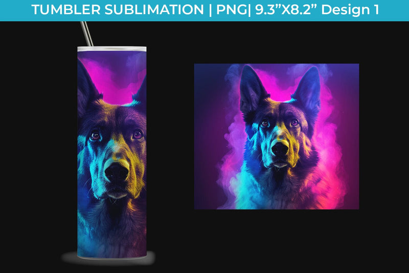 Neon German Shepherd Dog Tumbler Wrap 20 oz Sublimation PNG Bundle Free ...