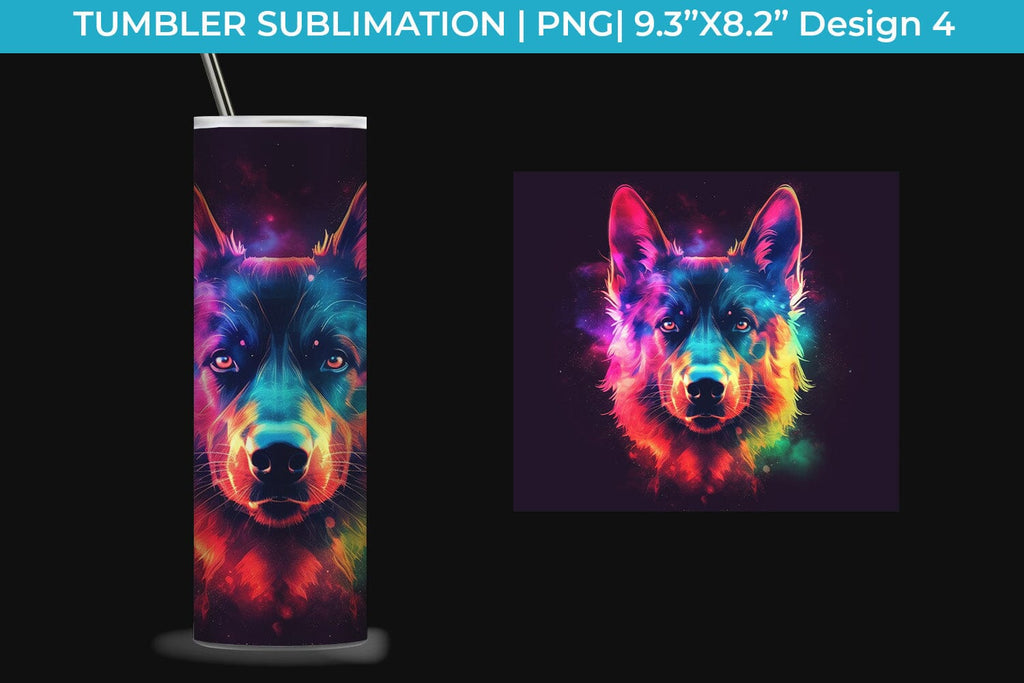 Neon German Shepherd Dog Tumbler Wrap 20 oz Sublimation PNG Bundle Free ...