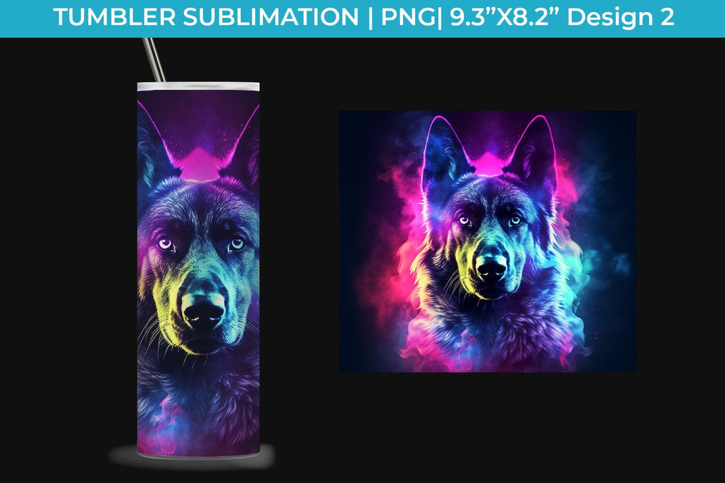 Neon German Shepherd Dog Tumbler Wrap 20 oz Sublimation PNG Bundle Free ...