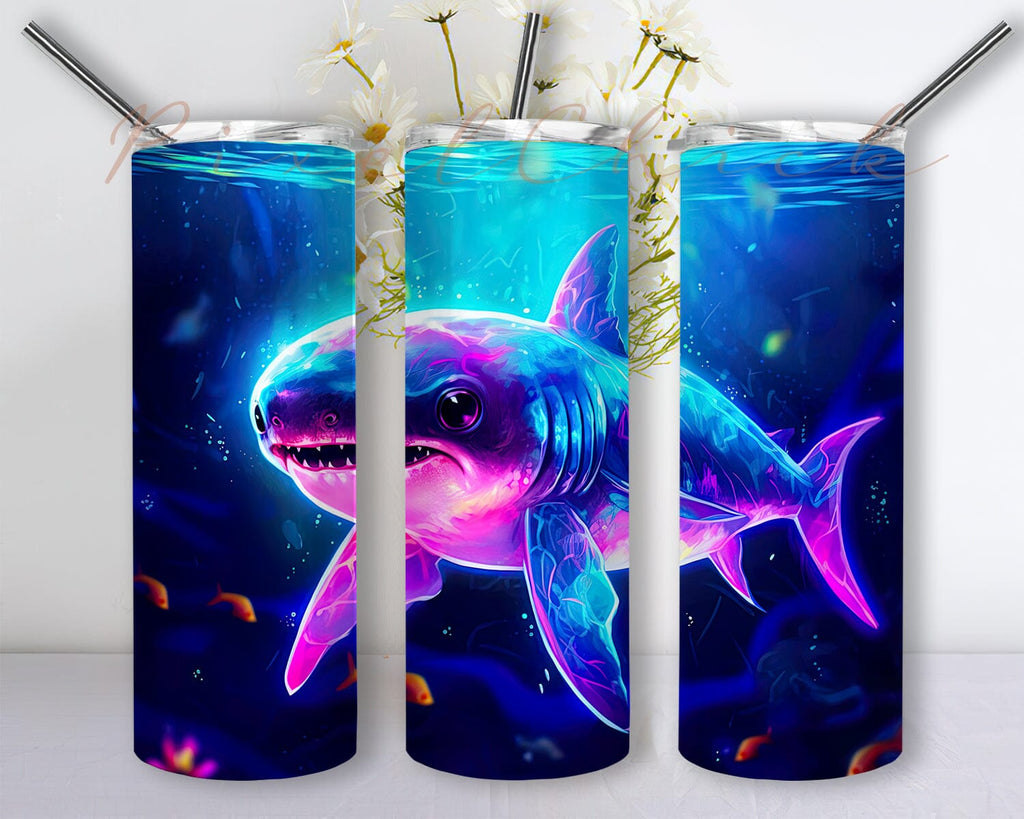 Neon Shark 20oz Skinny Tumbler Png, Baby Shark Neon Tumbler, Colorful ...