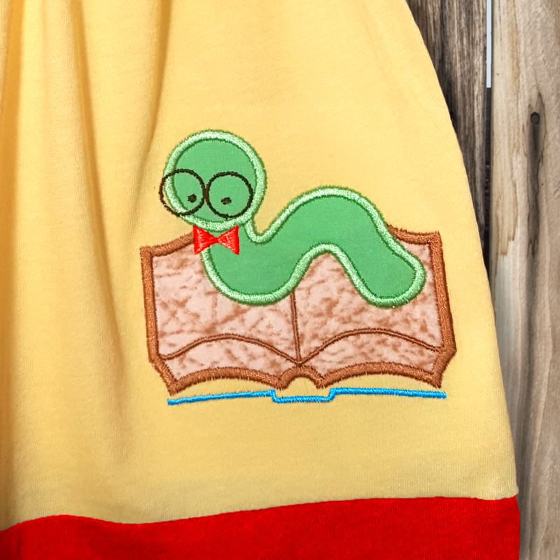 Nerdy Bookworm Applique Embroidery - So Fontsy
