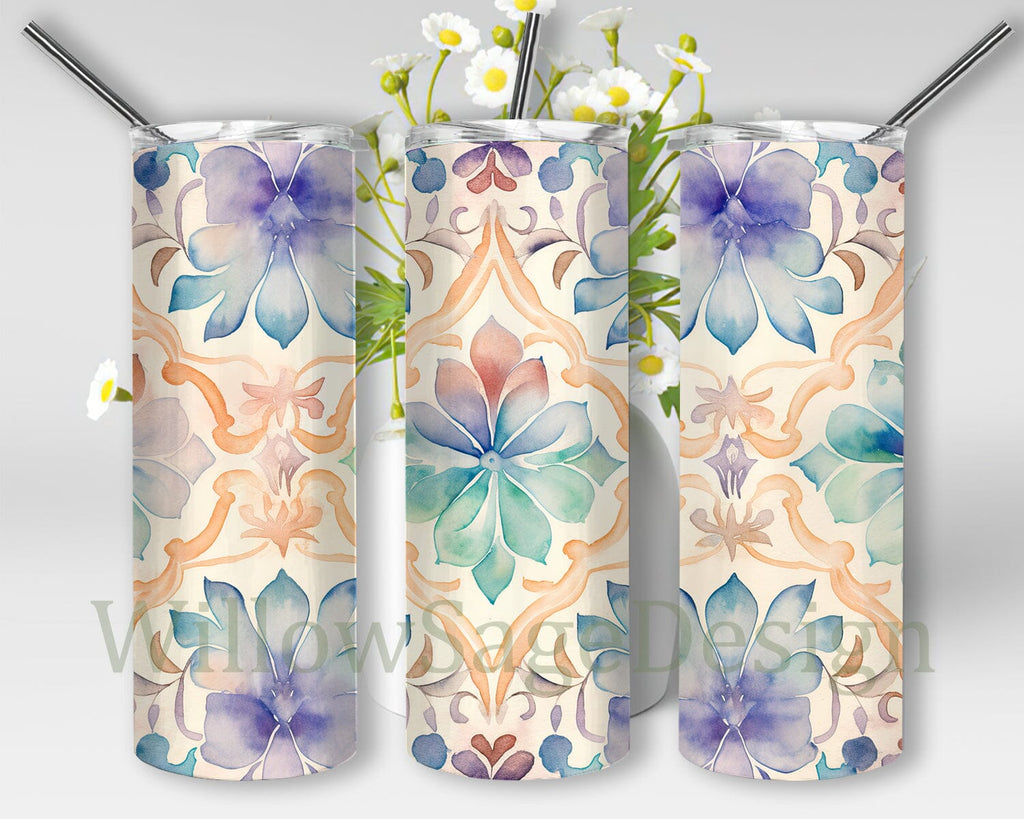 Neutral Watercolour 20oz Skinny Tumbler Png, Neutral Watercolor Flowers ...