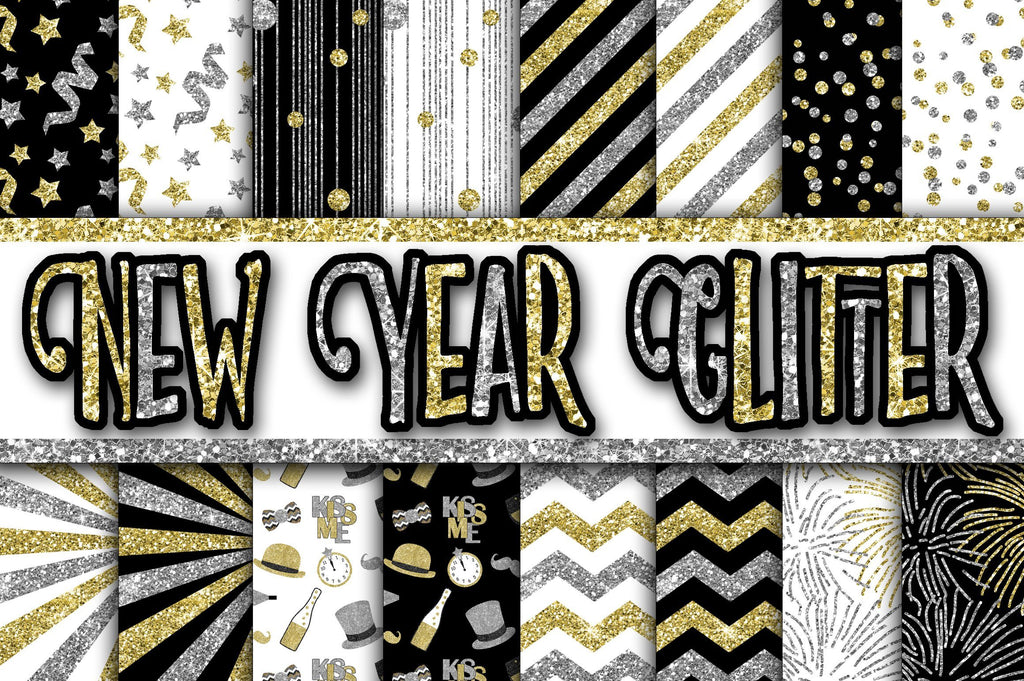 New Year Glitter Digital Paper - So Fontsy