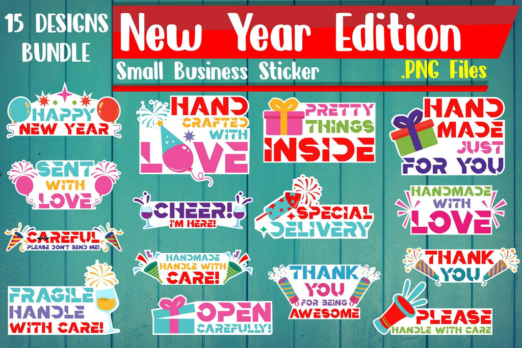 New Year Small Business Sticker Bundle PNG Files - So Fontsy