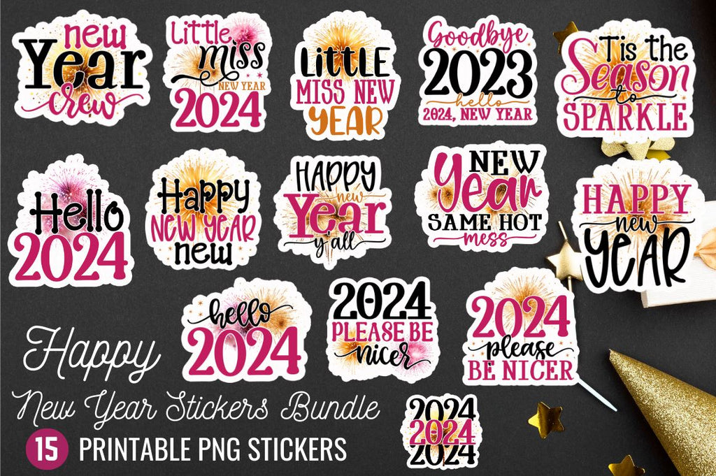 New Year Stickers Bundle - So Fontsy