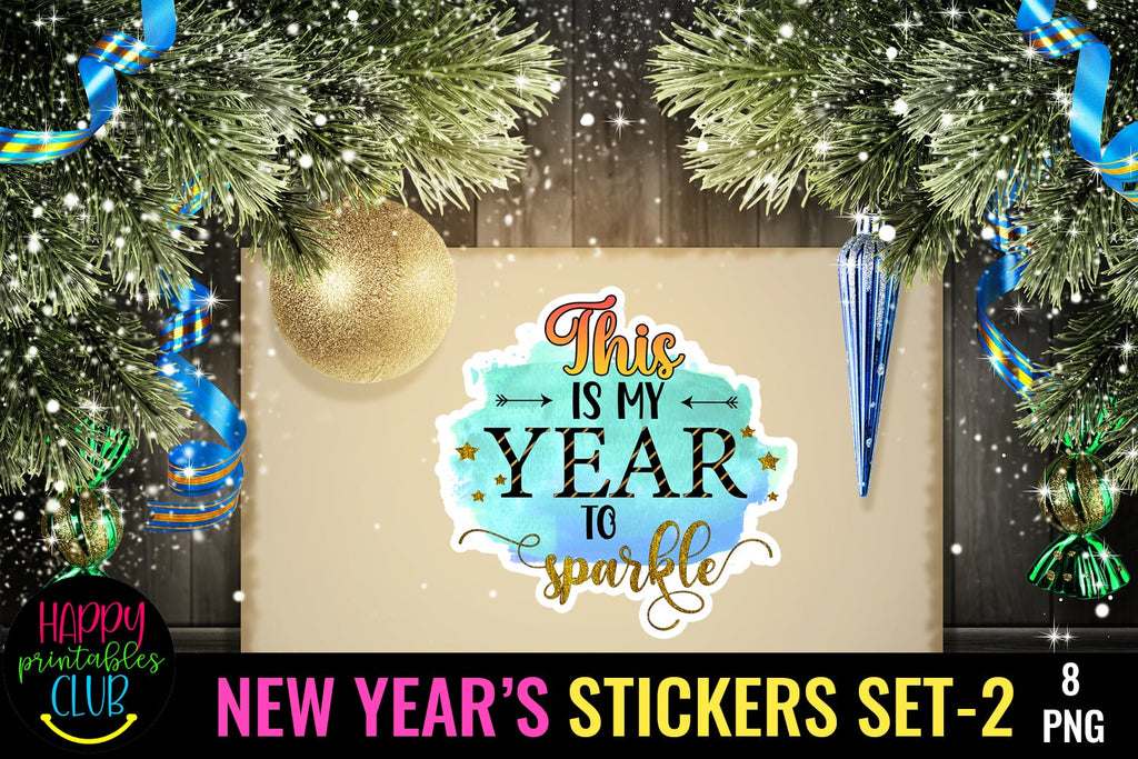 New Year Stickers Printable 2- Happy New Year Stickers PNG - So Fontsy