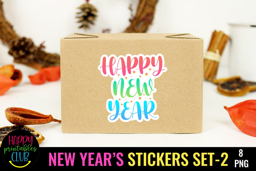 New Year Stickers Printable 2- Happy New Year Stickers PNG - So Fontsy