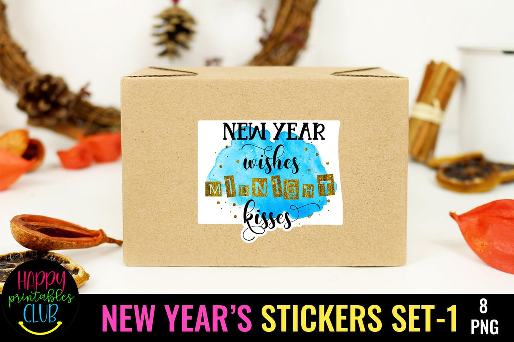 New Year Stickers Printable- Happy New Year Stickers PNG - So Fontsy
