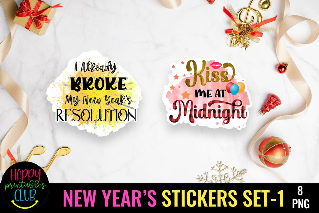 New Year Stickers Printable- Happy New Year Stickers PNG - So Fontsy
