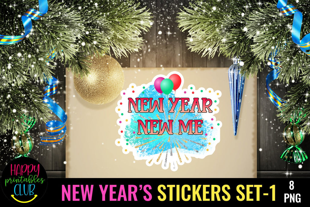 New Year Stickers Printable- Happy New Year Stickers PNG - So Fontsy