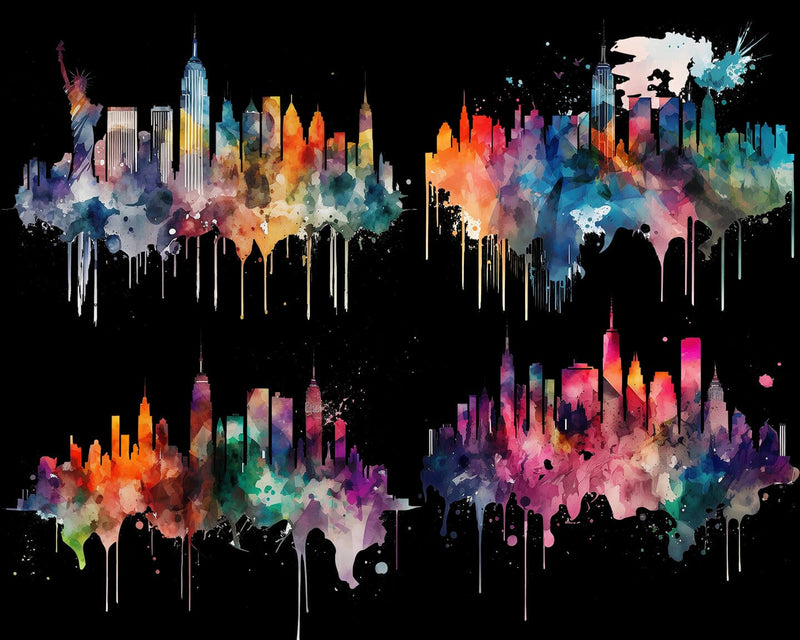 New York Skyline Watercolor PNG - So Fontsy