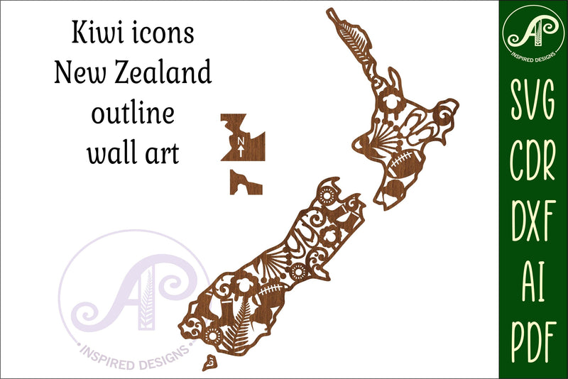 New Zealand icons with designs outline SVG laser cut file - So Fontsy