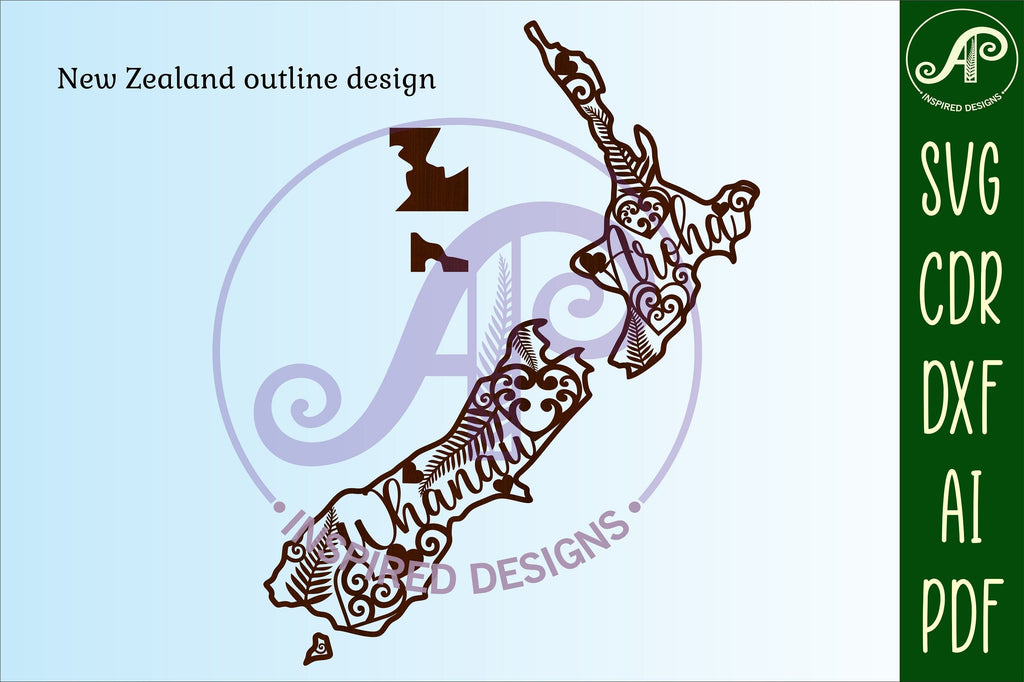 New Zealand with words outline SVG laser cut file - So Fontsy
