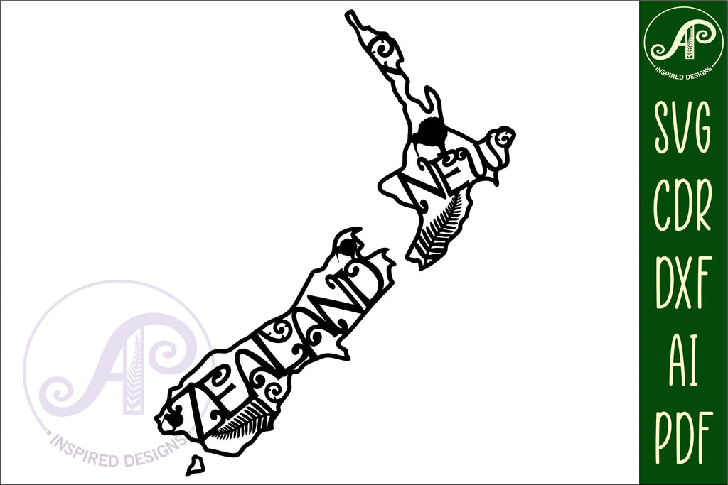 New Zealand Word wall art with designs outline SVG laser cut - So Fontsy
