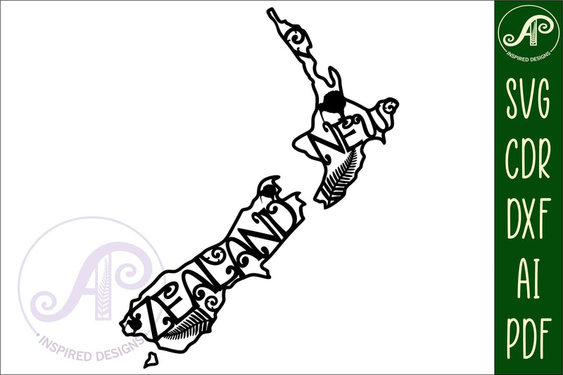 New Zealand Word wall art with designs outline SVG laser cut - So Fontsy