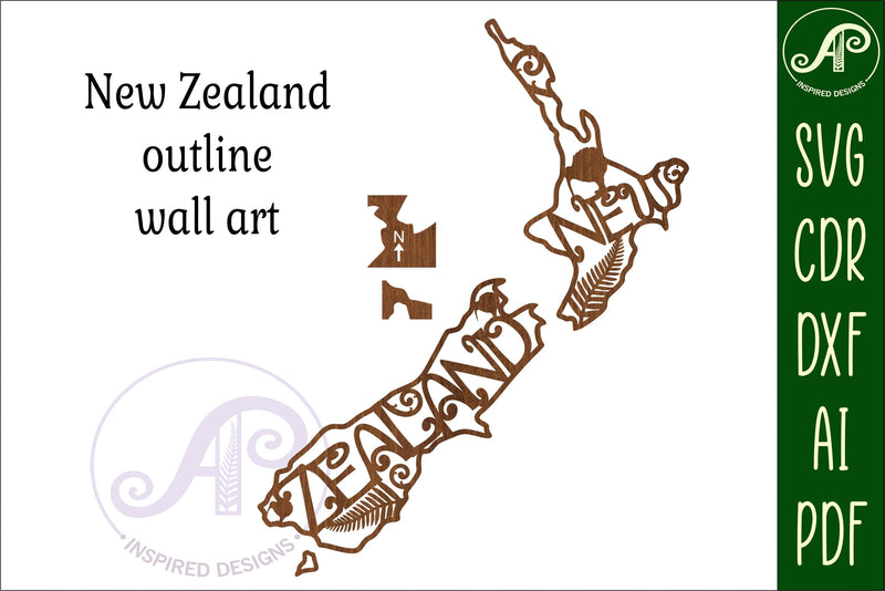 New Zealand Word wall art with designs outline SVG laser cut - So Fontsy