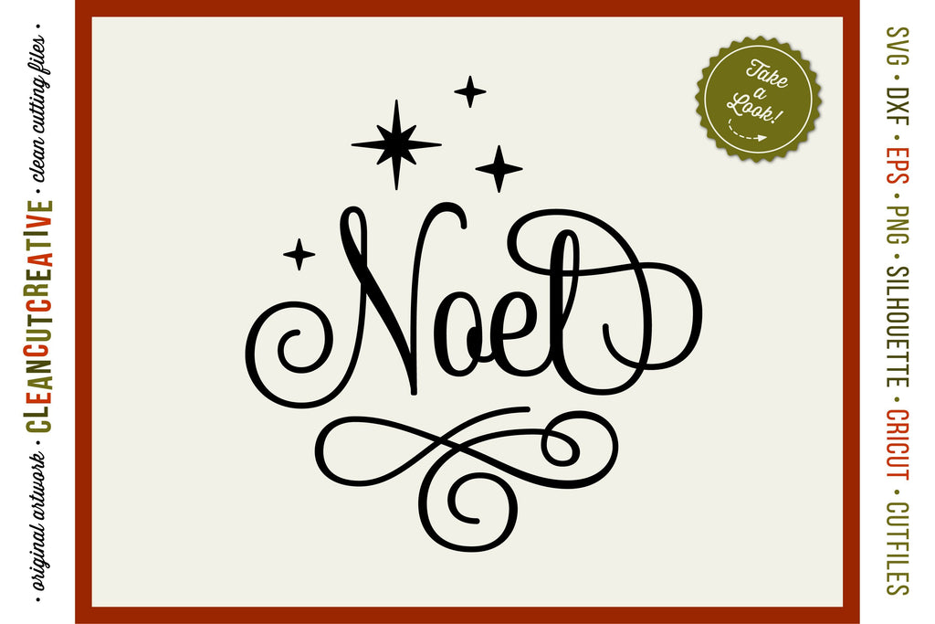 Noel SVG - Christmas word art with swirls and stars - SVG craft file ...