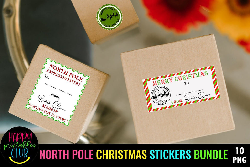 North Pole Mail Stickers Bundle- Santa Mail Stickers PNG - So Fontsy