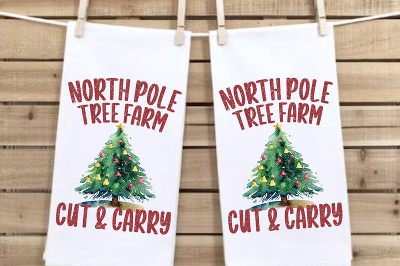 North Pole Tree Farm Dish Towel Sublimation - So Fontsy