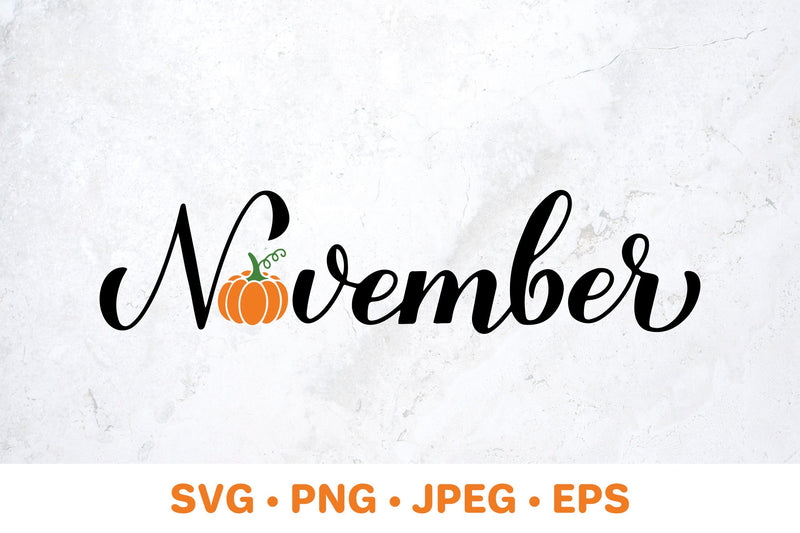 November SVG. Fall calligraphy lettering with pumpkin - So Fontsy