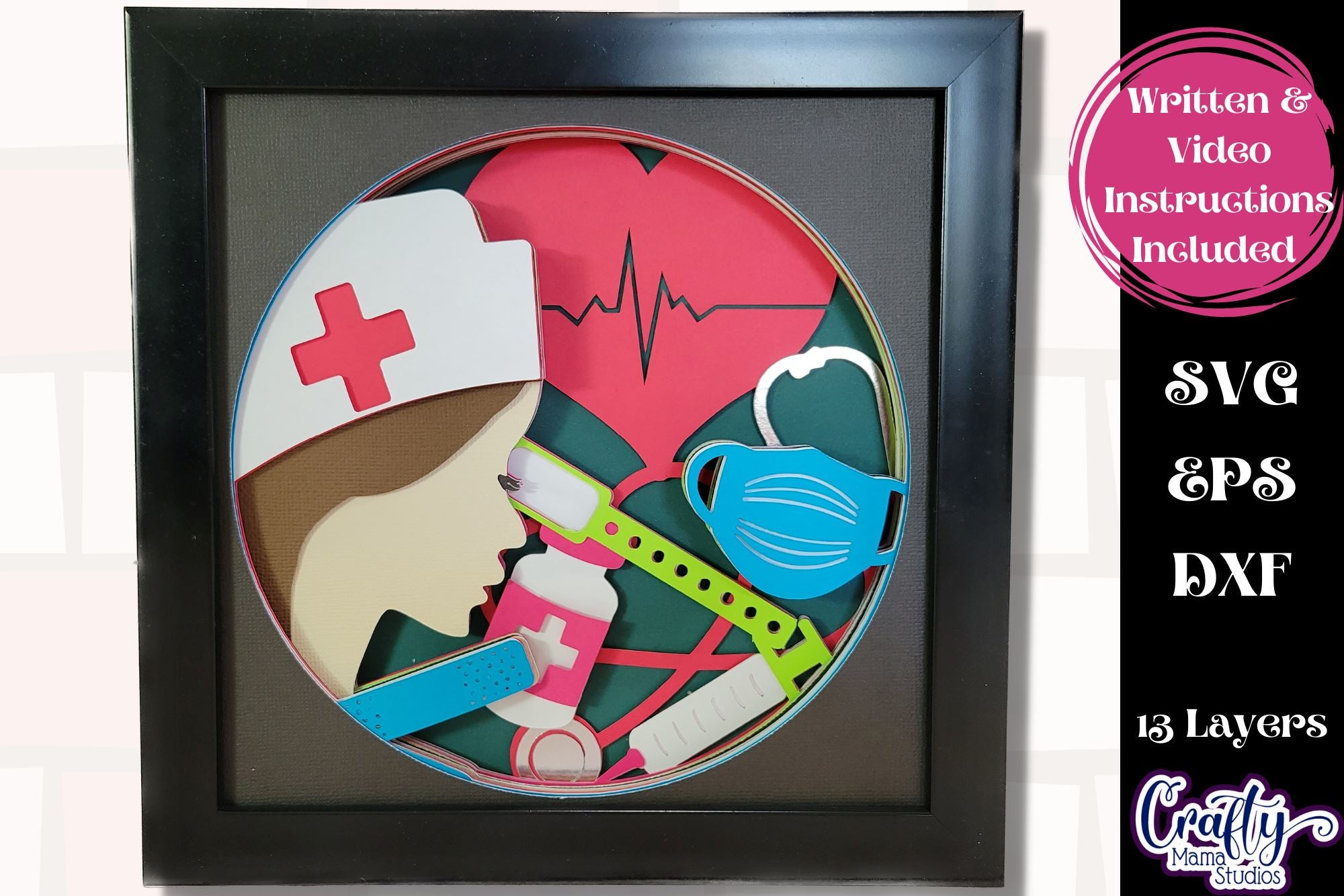 Nurse Svg Shadow Box, 3D Layered Nursing CNA Svg File - So Fontsy