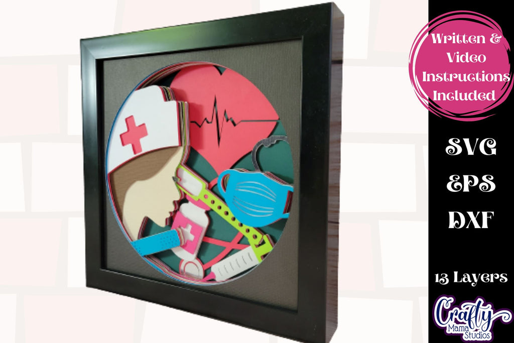 Nurse Svg Shadow Box, 3D Layered Nursing CNA Svg File - So Fontsy