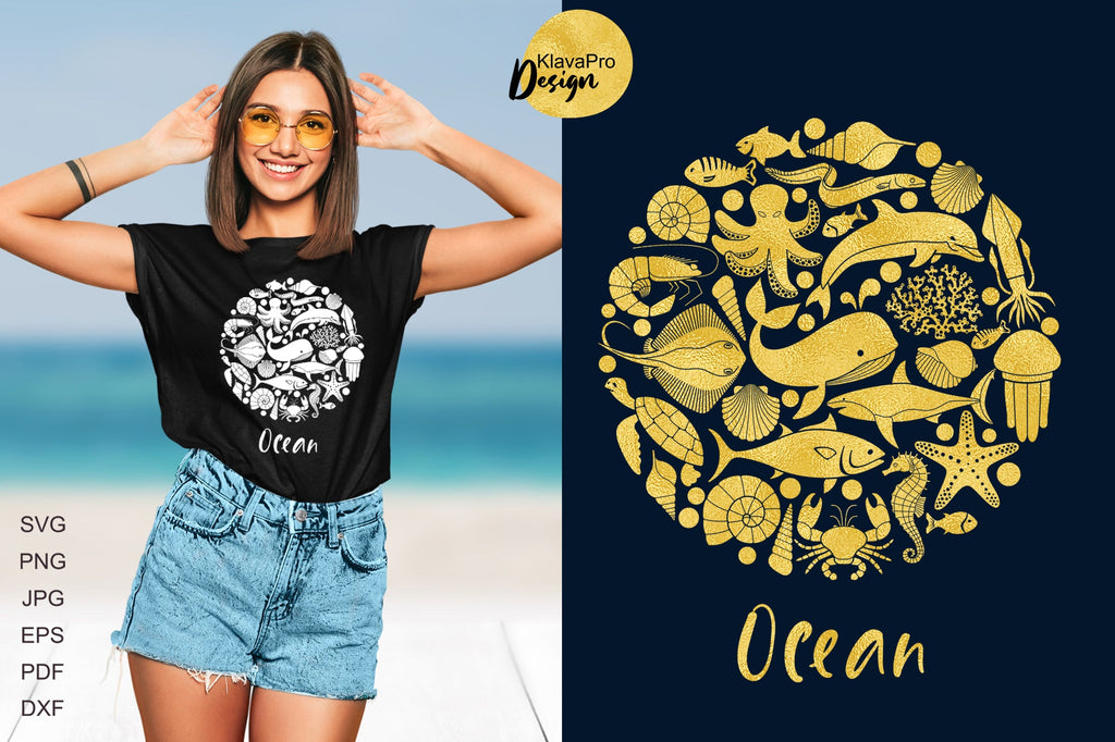Ocean animals design - SVG DXF PNG for cutting and sublimation - So Fontsy