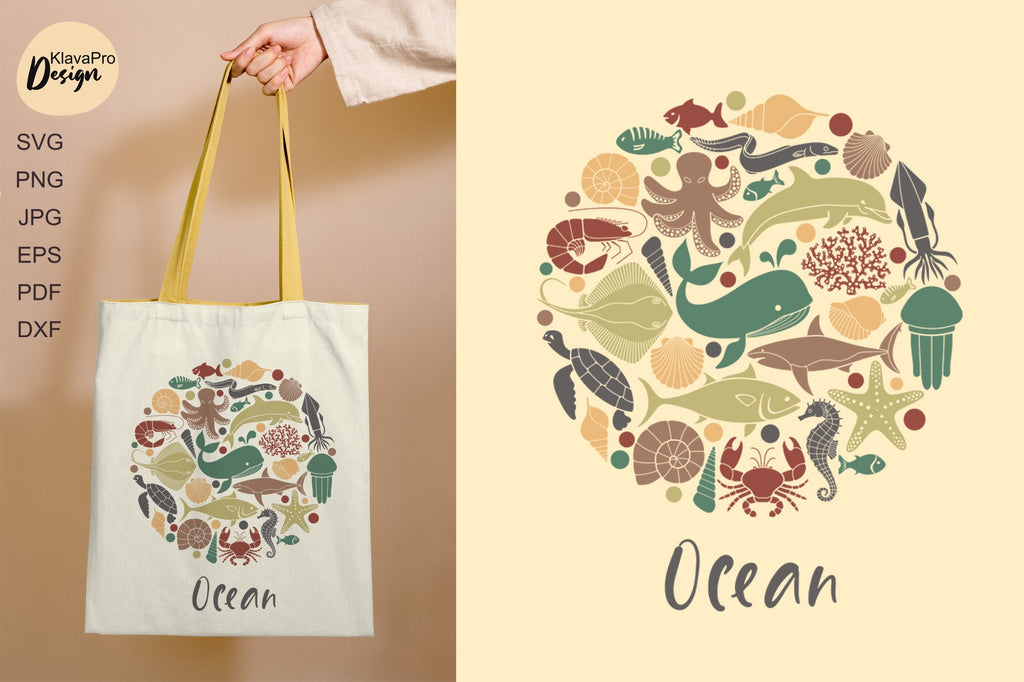 Ocean animals design - SVG DXF PNG for cutting and sublimation - So Fontsy