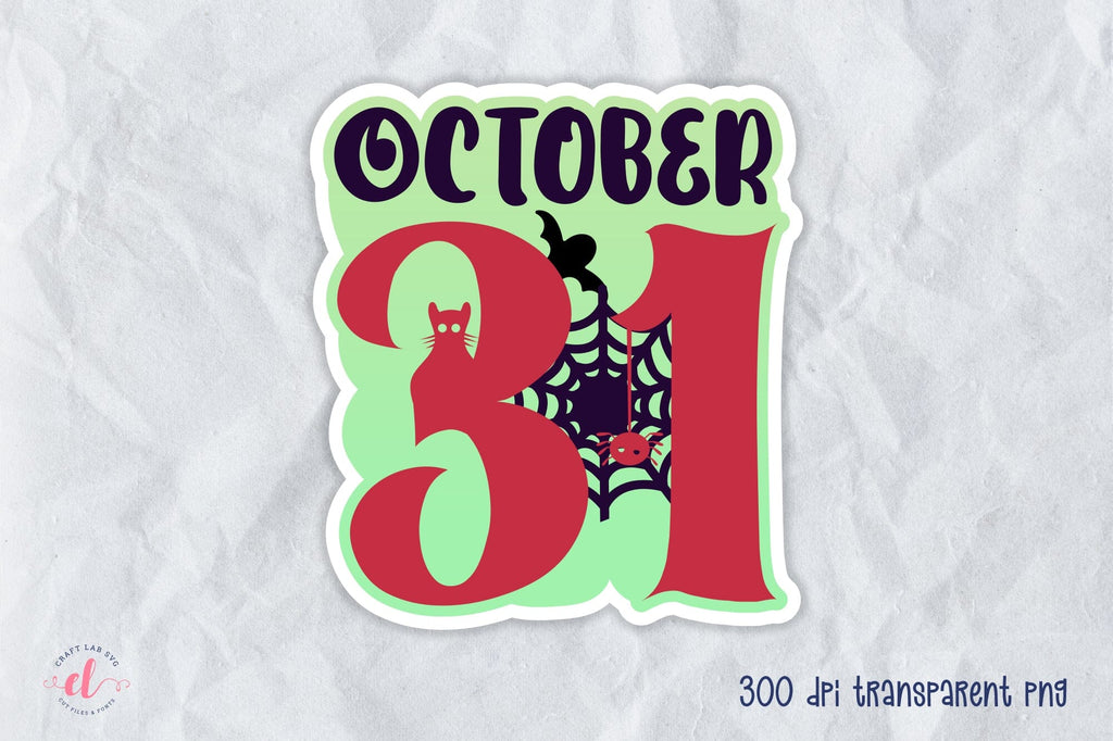 October 31 PNG, Printable Halloween Sticker - So Fontsy