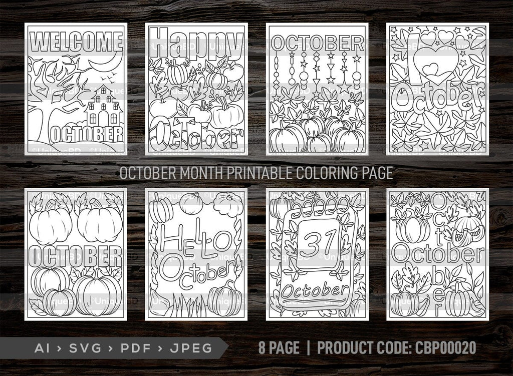 October Month Printable Coloring Page Bundle, PDF Colouring Book ...