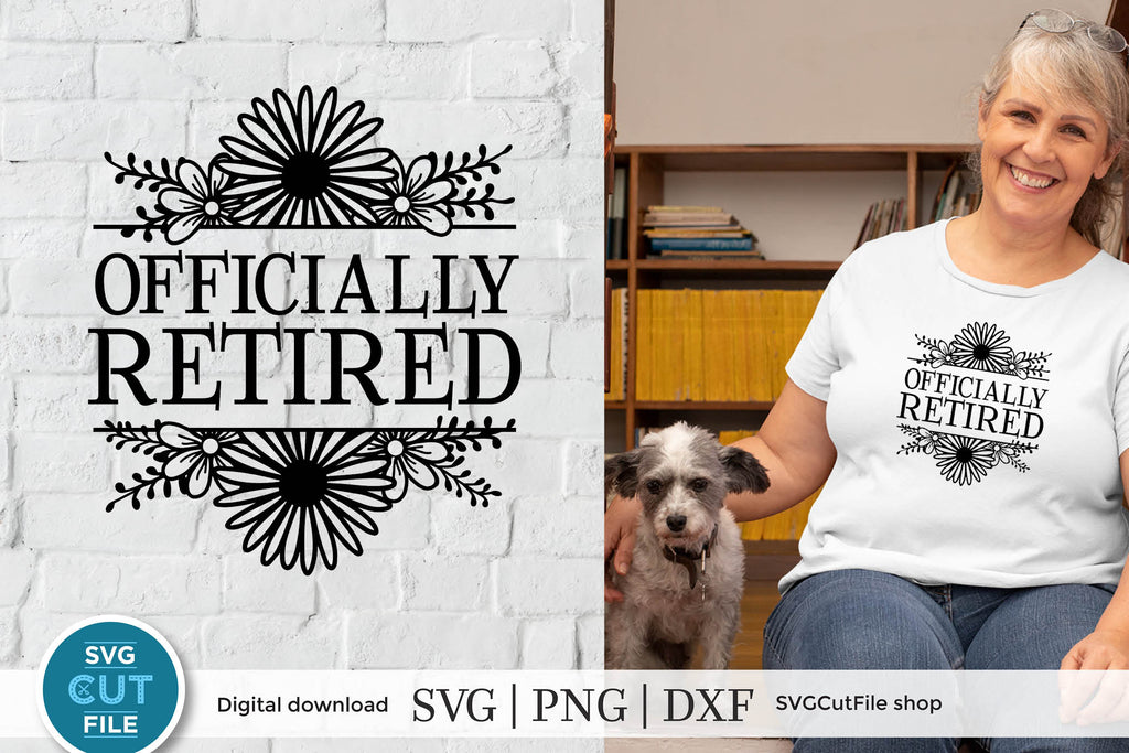 Officially Retired svg with flowers - So Fontsy