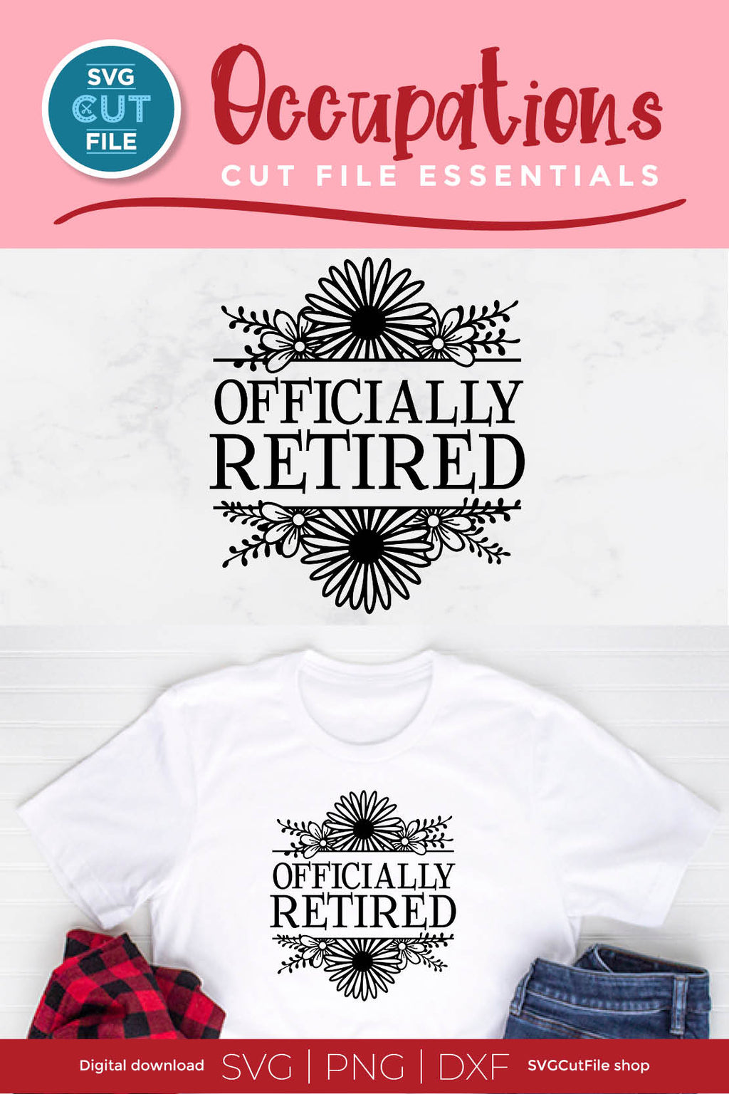Officially Retired svg with flowers - So Fontsy