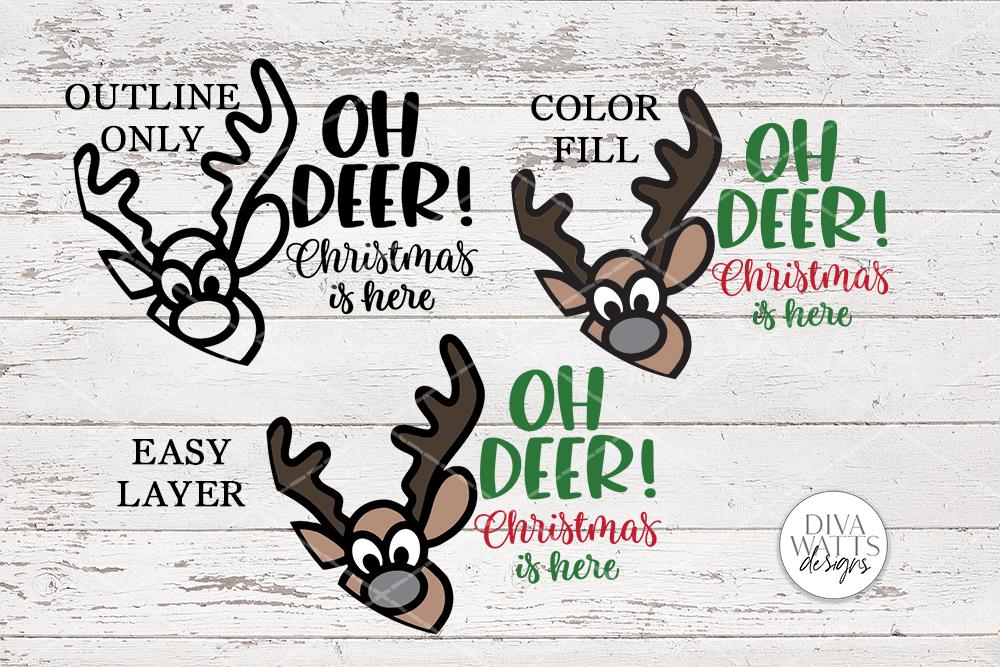 Oh Deer Christmas Is Here SVG | Winter Round Sign Design - So Fontsy