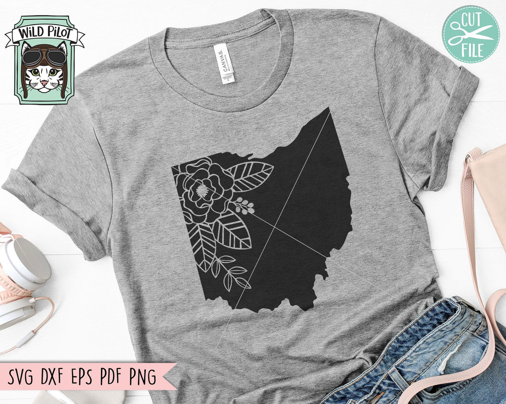 Ohio SVG File, Ohio Silhouette SVG, Ohio Cut File, Ohio Clipart, Floral ...