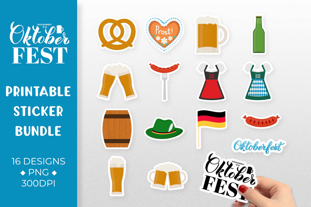 Oktoberfest sticker bundle. Beer festival stickers printable - So Fontsy