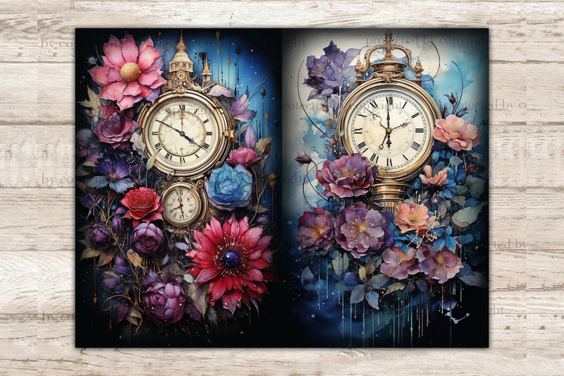 Old Clocks Journaling Pages | Digital Collage Sheet - So Fontsy