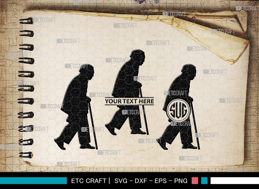 Old Man And Woman Monogram, Old Man And Woman Silhouette, Old Man ...