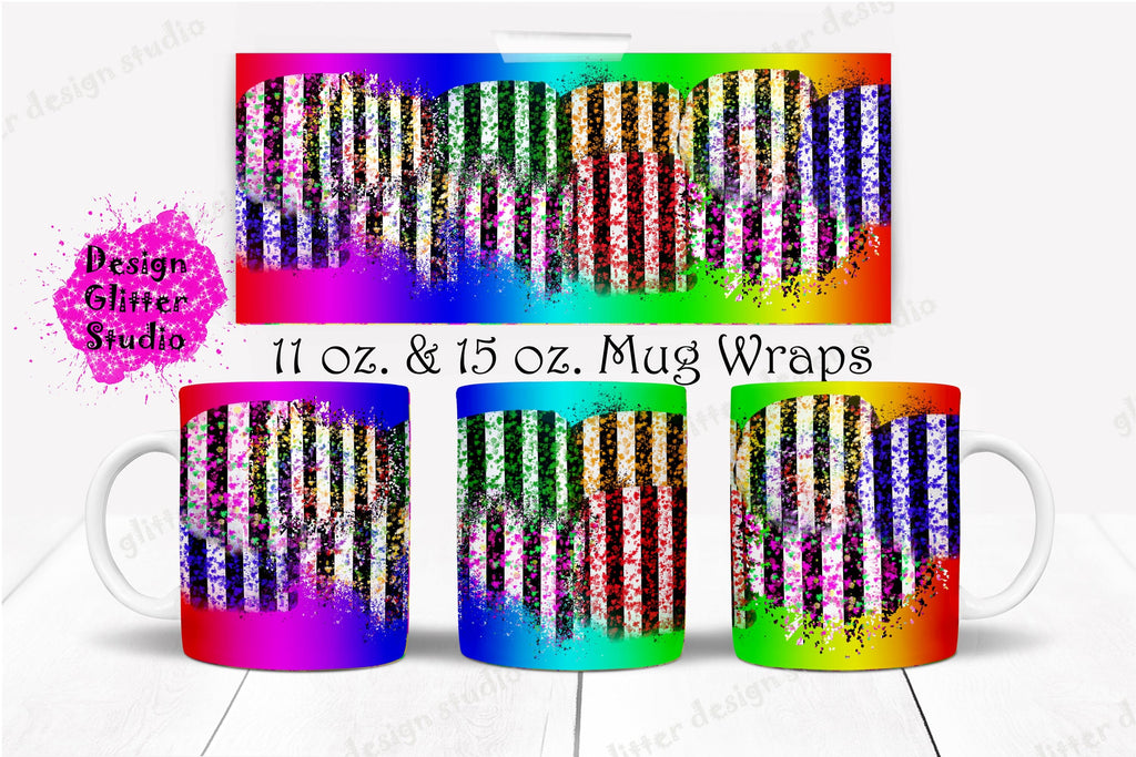 Ombre Black white Stripes mug wrap,Mug Wrap Design,Coffee Mug Template ...