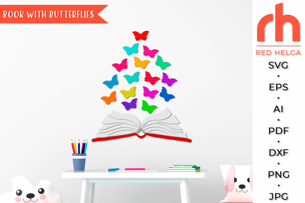 Open Book with Butterflies SVG - Classroom Decor Cut File - So Fontsy