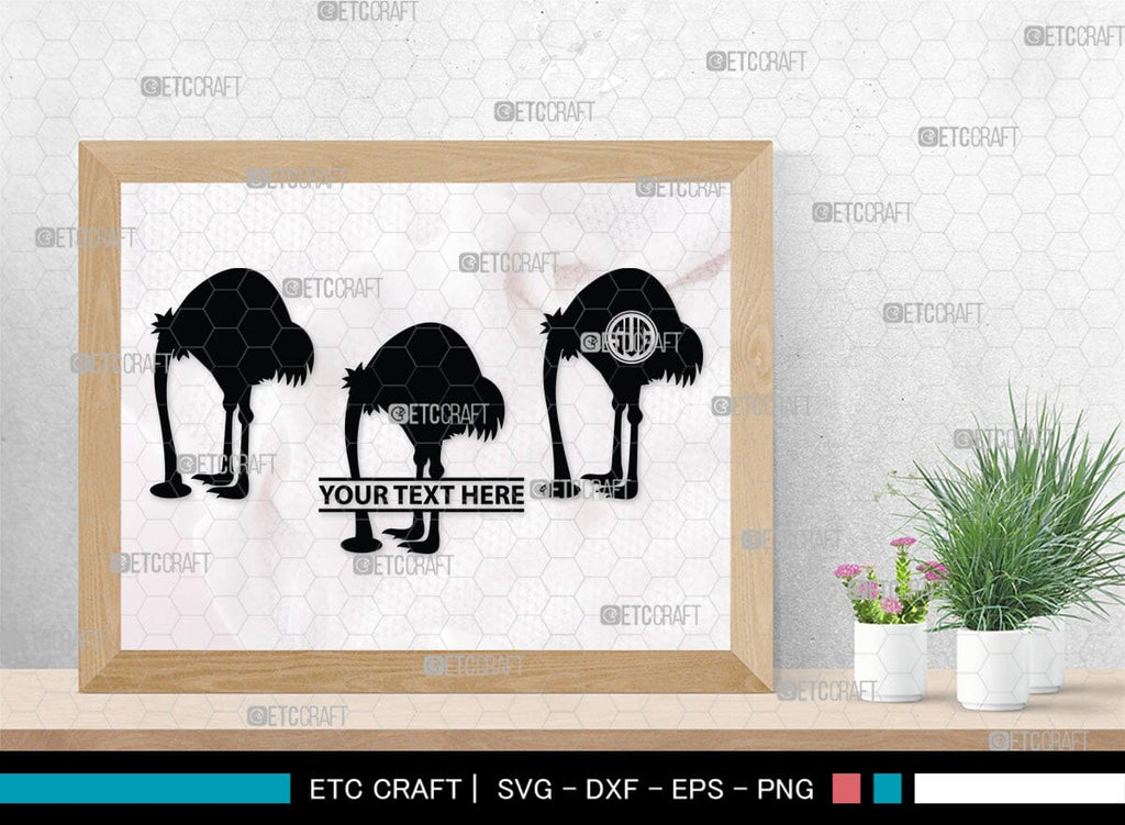Ostrich Head in Sand Monogram, Ostrich Head in Sand Silhouette, Ostric ...