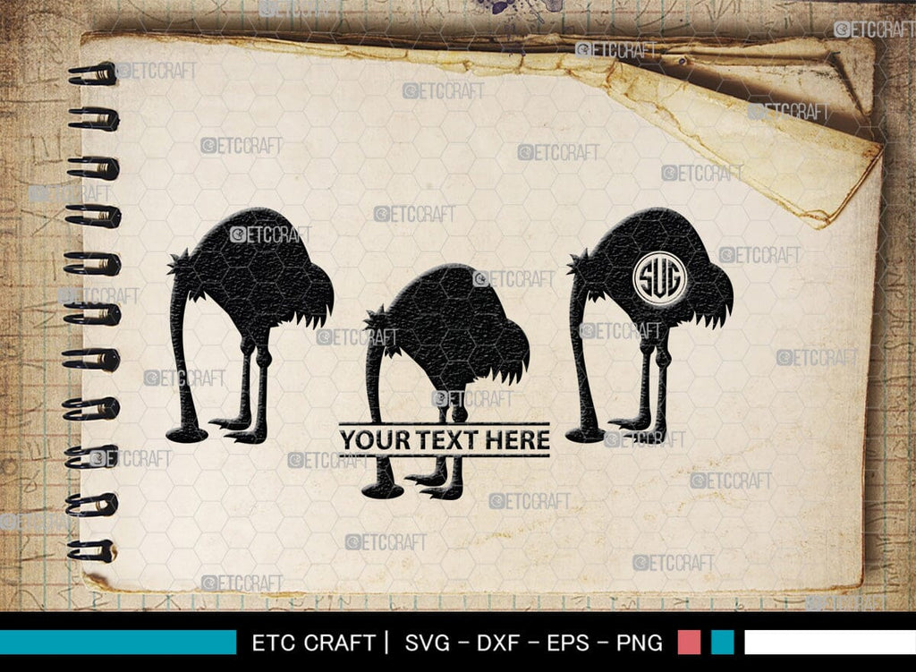 Ostrich Head in Sand Monogram, Ostrich Head in Sand Silhouette, Ostric ...