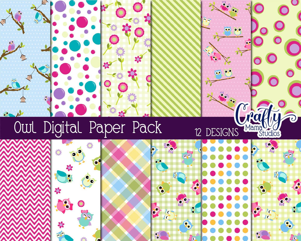 Owl Digital Paper - Cute Owl Scrapbooking - Colorful Spring Owl Paper ...