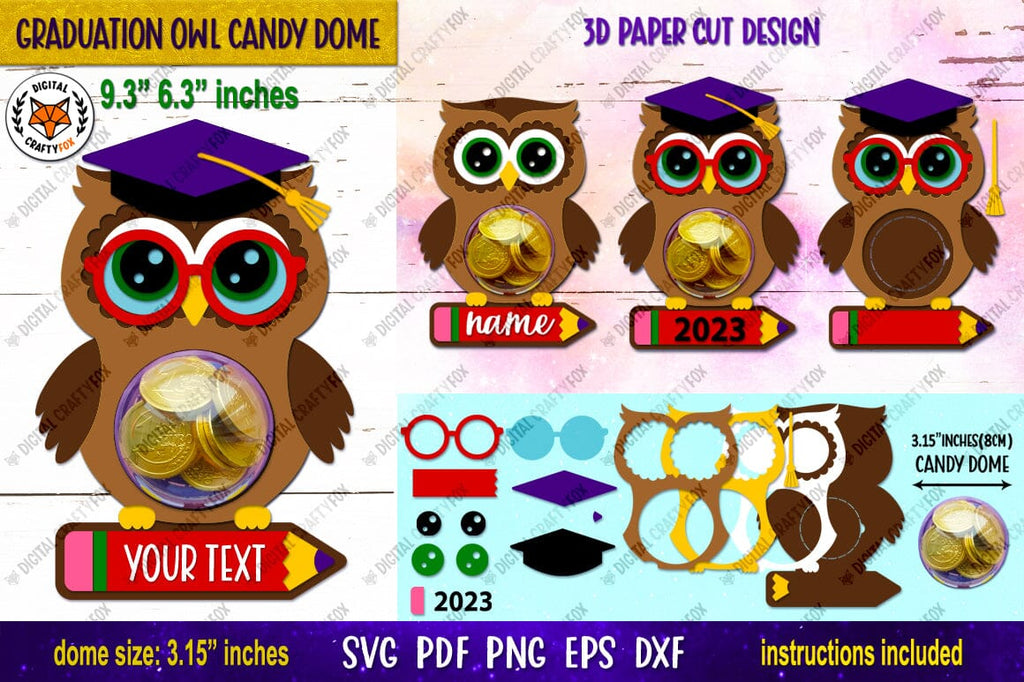 Owl Graduation Candy Dome, Graduation Candy Dome SVG - So Fontsy